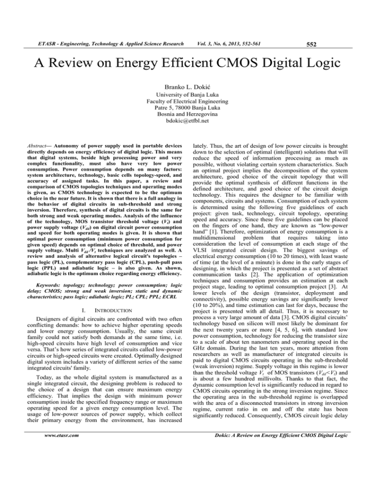 A Review on Energy Efficient CMOS Digital Logic