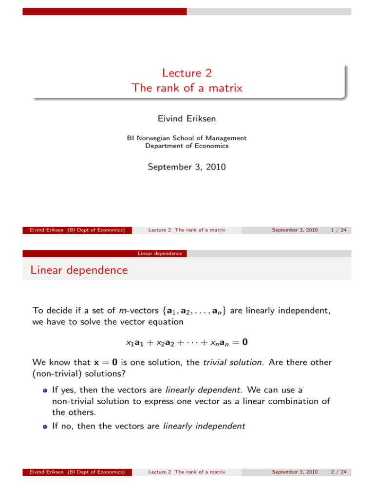 Lecture 2 The Rank Of A Matrix