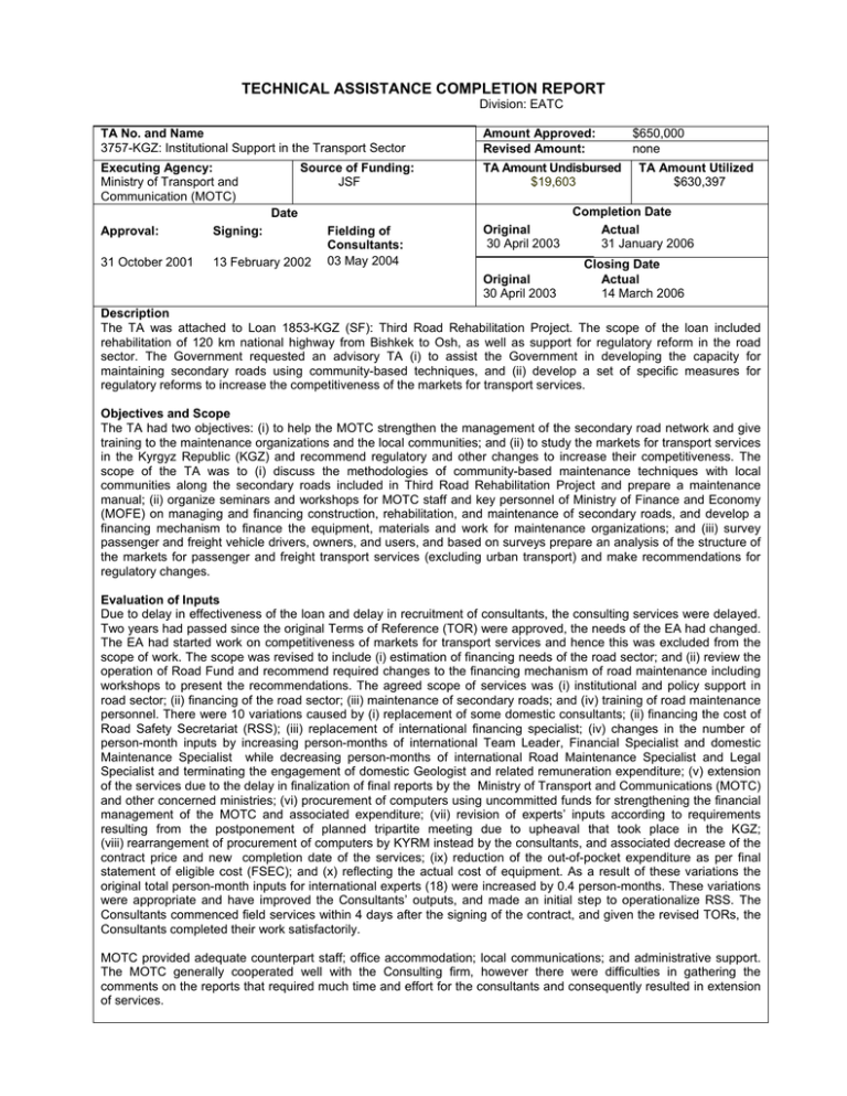 TA Completion Report