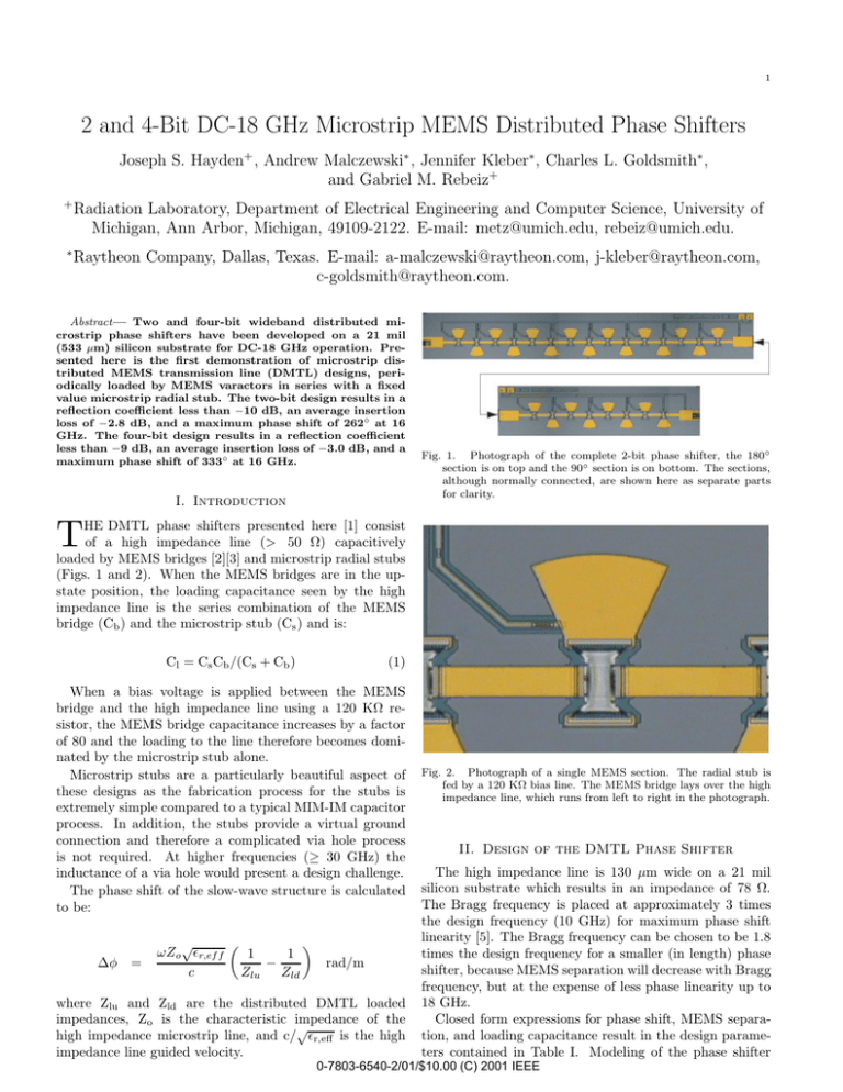 2 and 4-Bit DC-18 GHz Microstrip MEMS Distributed 2 and 4-Bit DC-18 GHz Microstrip MEMS Distributed