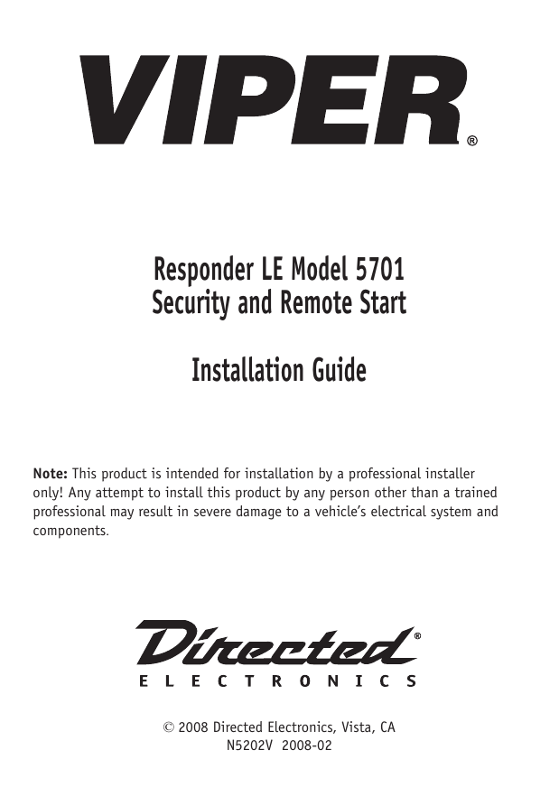 Responder LE Model 5701 Security and Remote Start Installation