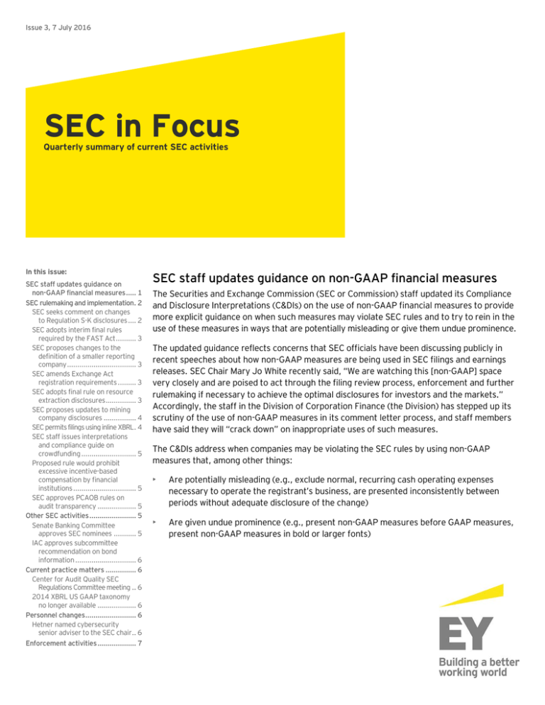 SEC In Focus July 2016 SEC In Focus July 2016