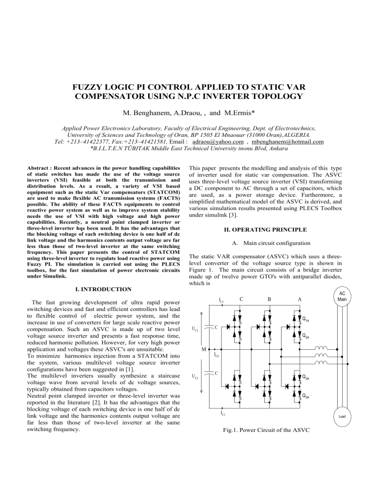 Fuzzy Logic Pi Control Applied To Static Var Compensator Using