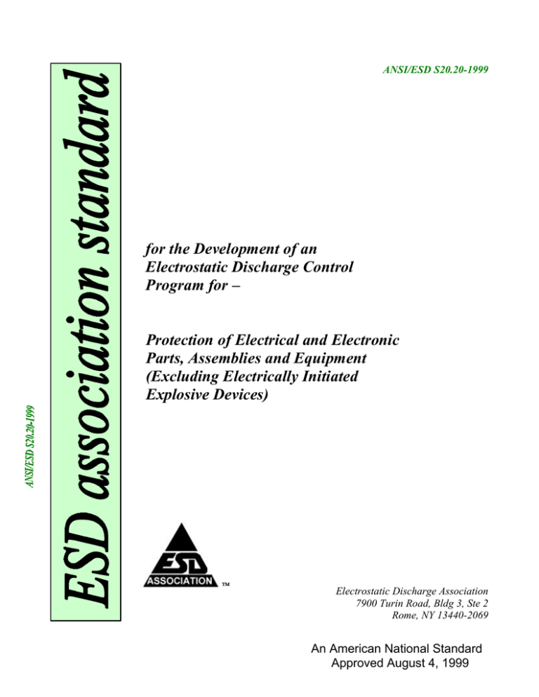 ESD Control Program Standard ANSI/ESD S20.20-1999