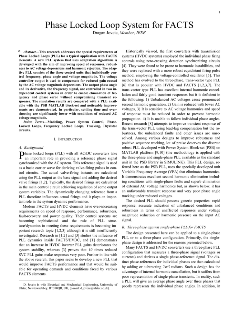 Phase Locked Loop System for FACTS