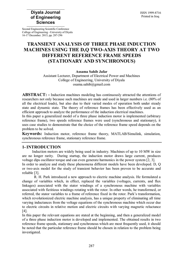 transient analysis of three phase induction machines using the d,q