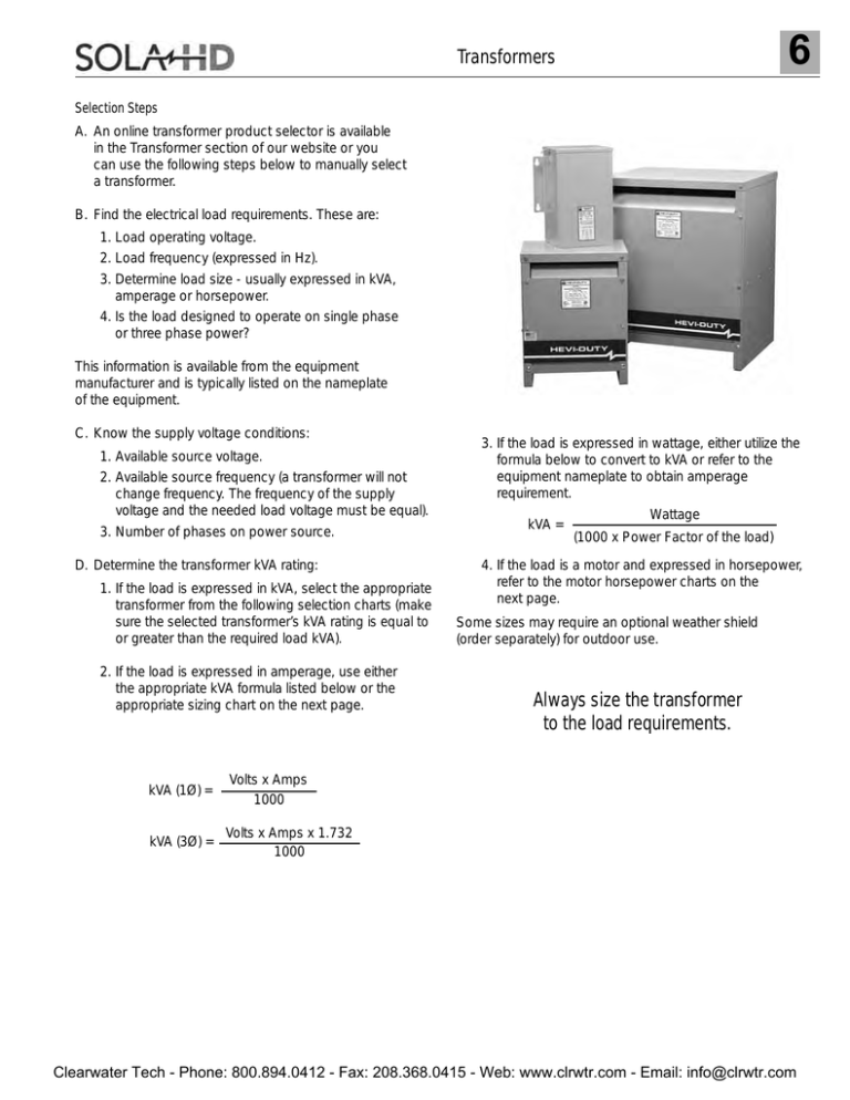 SolaHD Transformer Selection Steps