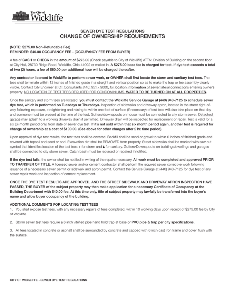 Sewer Dye Test Regulations Sewer Dye Test Regulations
