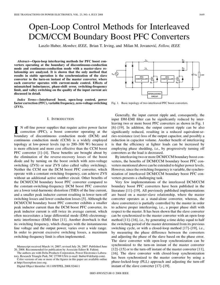 Open Loop Control Methods For Interleaved Dcmccm Boundary Boost 