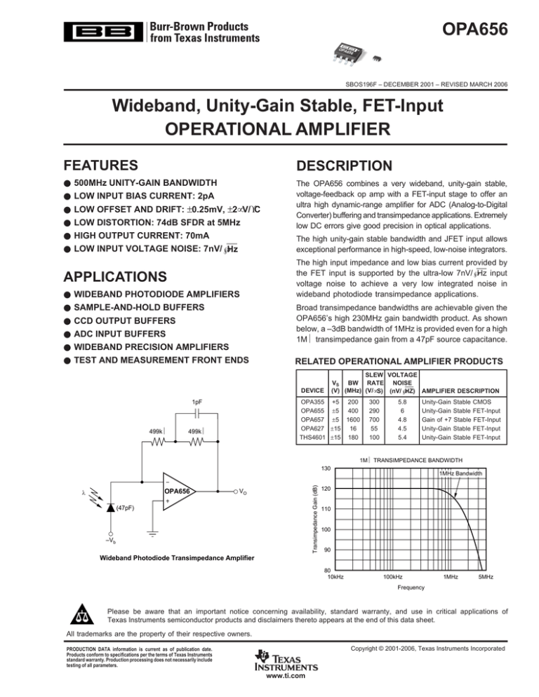 OPA656-230MHz gain bandwidth operational amplifier