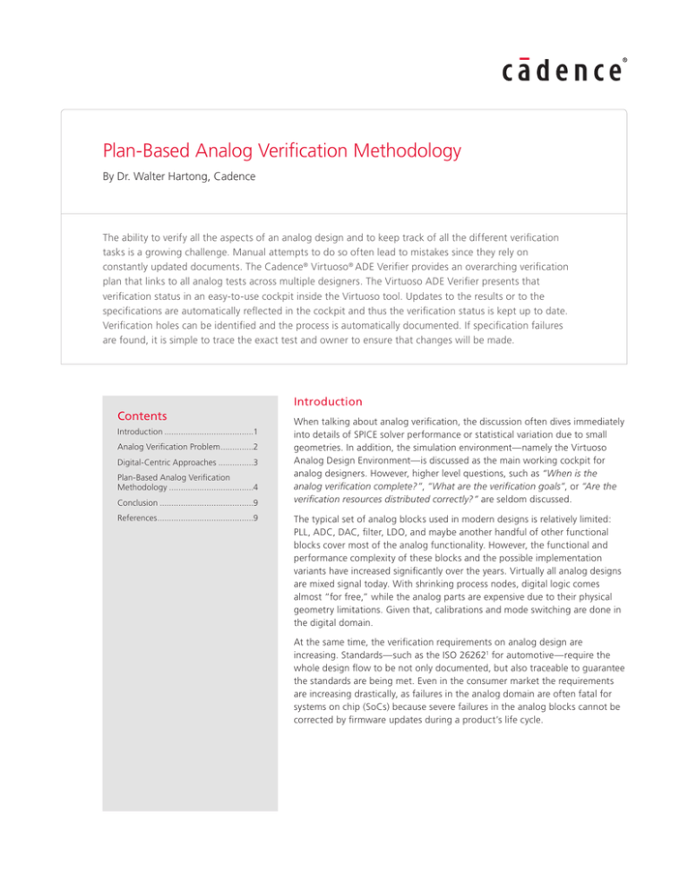 Plan-Based Analog Verification Methodology Plan-Based Analog Verification Methodology