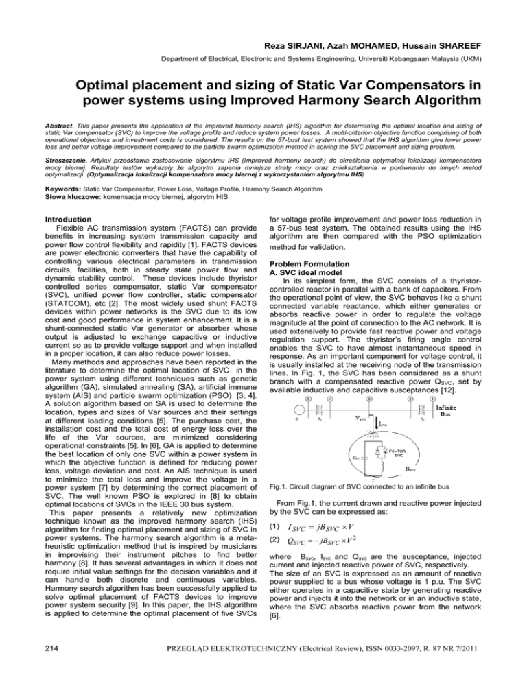 Optimal placement and sizing of Static Var Compensators in power