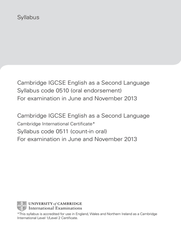 Syllabus Cambridge IGCSE English As A Second