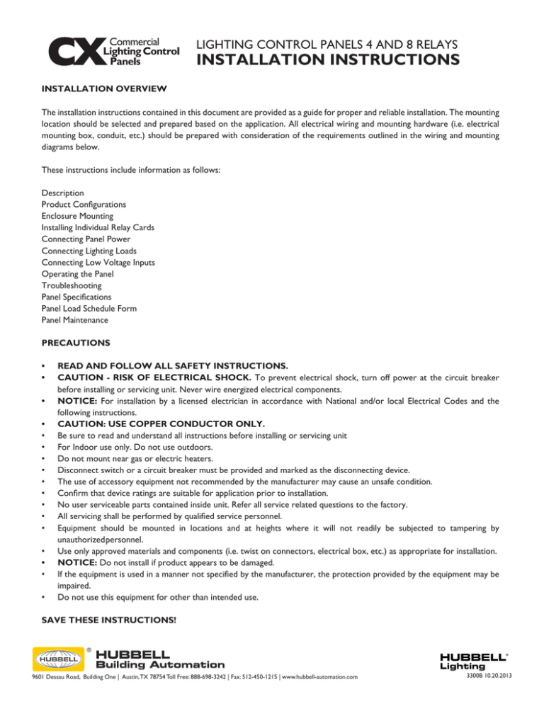 installation instructions - Hubbell Control Solutions