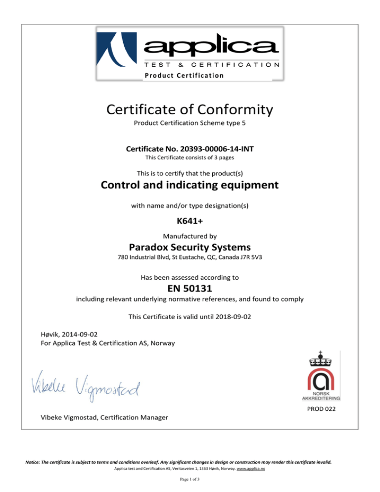Certificate Of Conformity