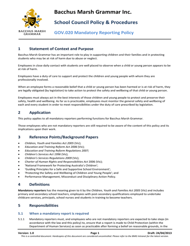 Mandatory Reporting Policy