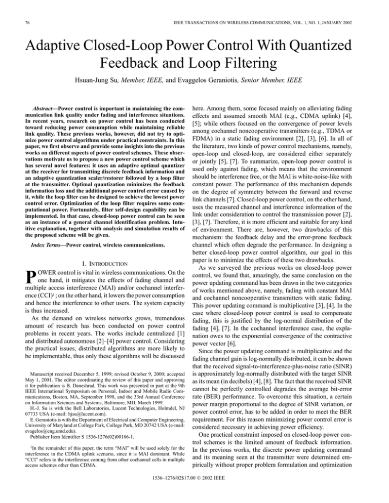 Adaptive Closed-Loop Power Control With Quantized Feedback and
