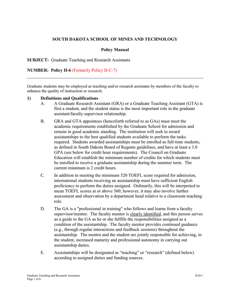 SOUTH DAKOTA SCHOOL OF MINES AND TECHNOLOGY Policy