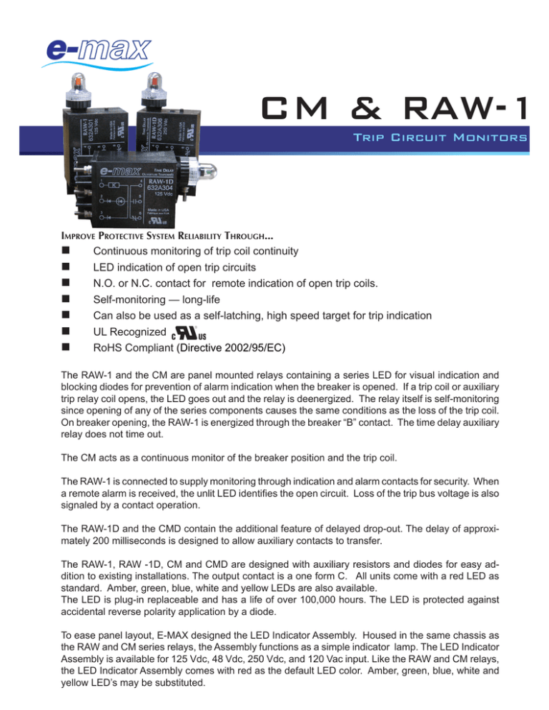 E-MAX CM & RAW-1 Trip Circuit Monitors Datasheet