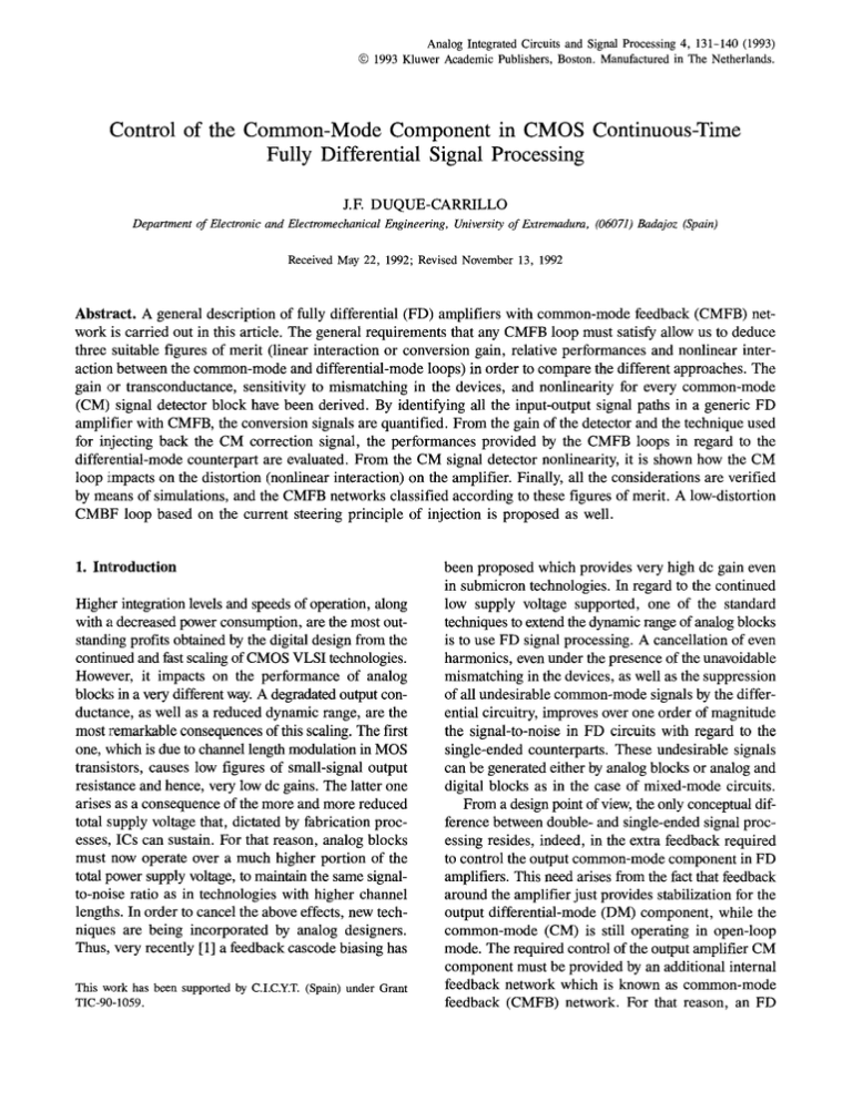 Control of the common-mode component in CMOS continuous