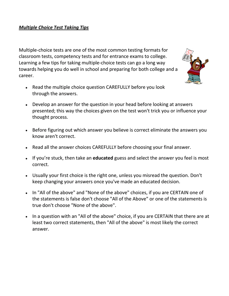 Multiple Choice Test Taking Tips Multiple