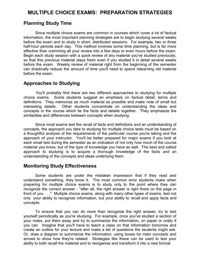 MULTIPLE CHOICE EXAMS PREPARATION STRATEGIES