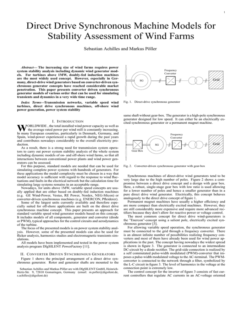 Direct Drive Synchronous Machine Models for Stability