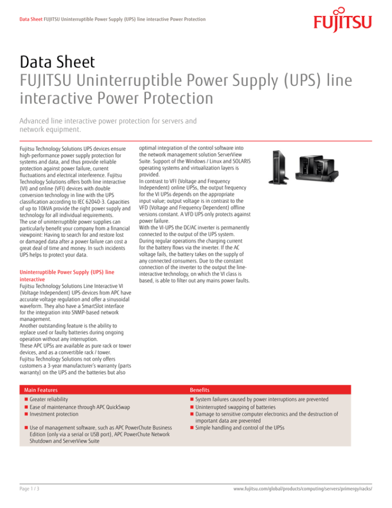 Data Sheet FUJITSU Uninterruptible Power Supply (UPS) line