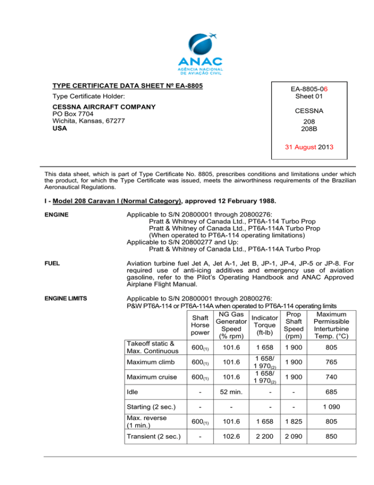 TYPE CERTIFICATE DATA SHEET N EA 8805 Type