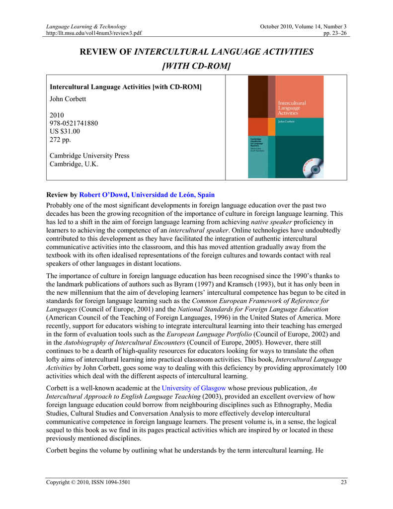 REVIEW OF INTERCULTURAL LANGUAGE ACTIVITIES WITH CD review-of-intercultural-language-activities-with-cd