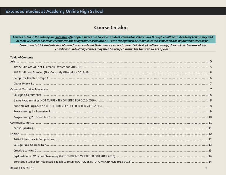 Course Catalog Academy Online