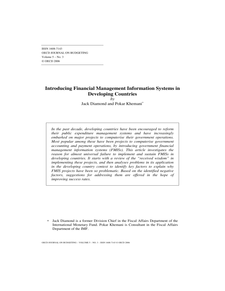 Introducing Financial Management Information Systems In Introducing Financial Management Information Systems In