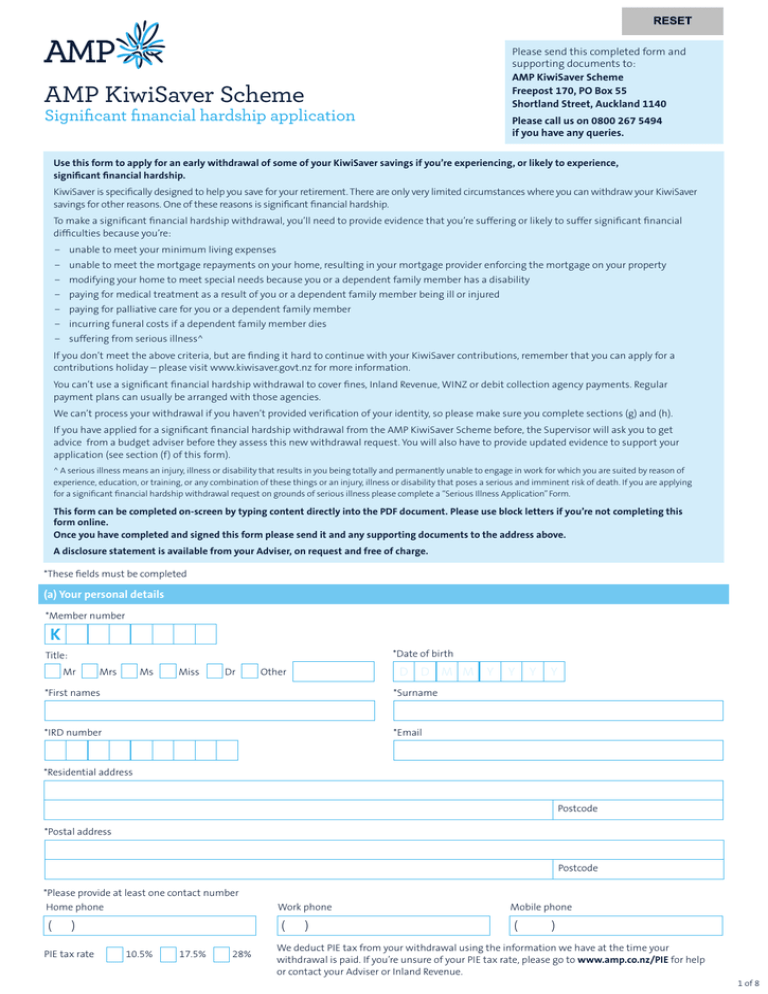 Significant Financial Hardship Withdrawal Form