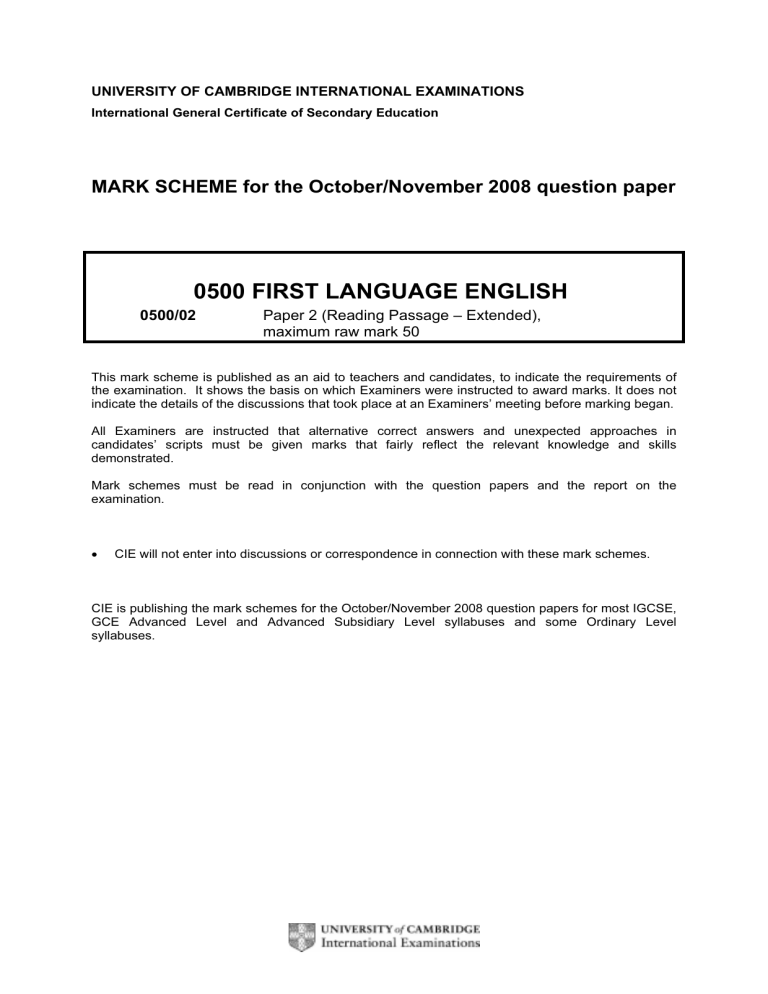 IGCSE English Nov 2008 Paper 2 IGCSE English Nov 2008 Paper 2