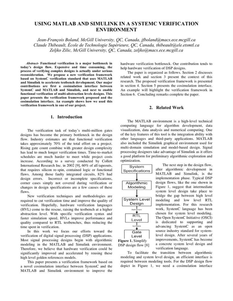 Using Matlab And Simulink In A Systemc