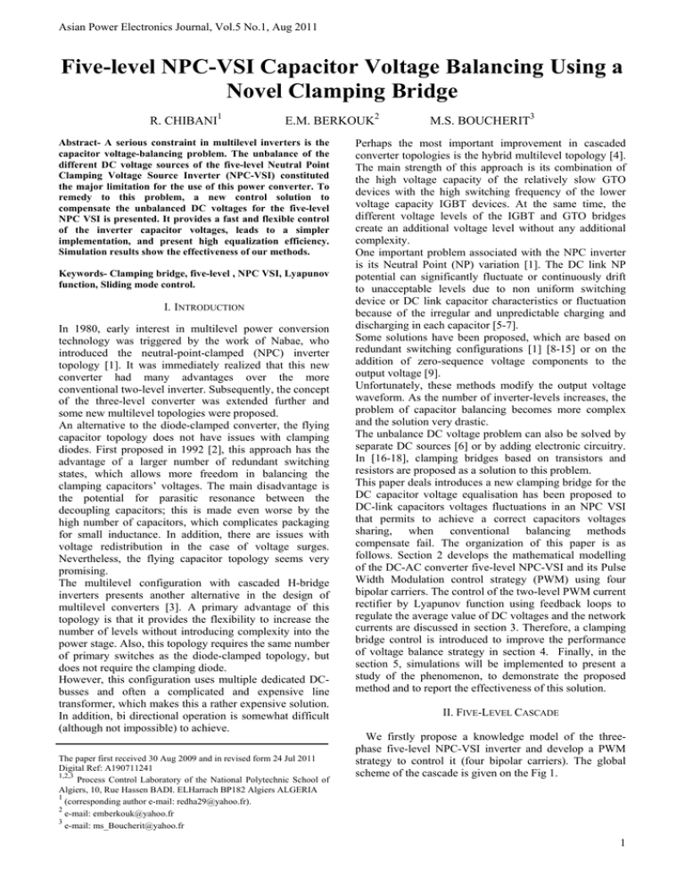 Five-level NPC-VSI Capacitor Voltage Balancing Using a