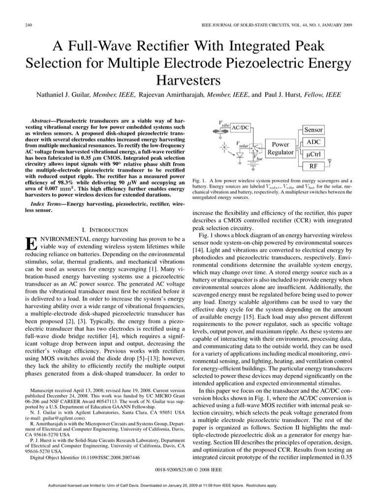 A Full-Wave Rectifier With Integrated Peak Selection for Multiple