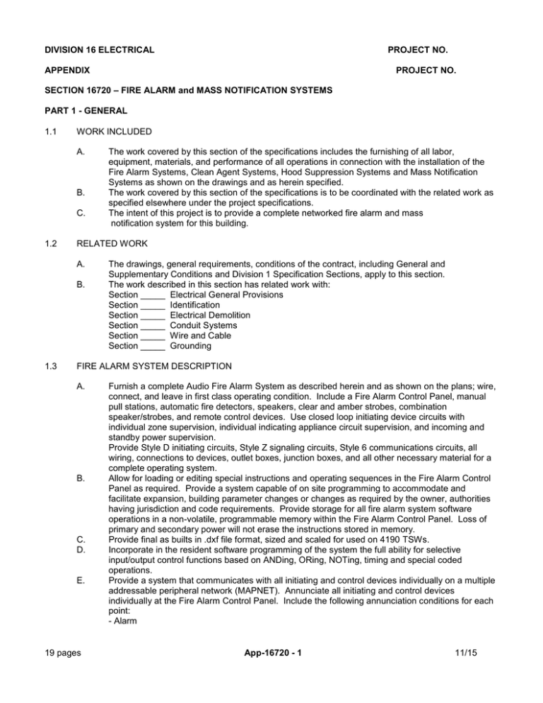 Section 16720 Fire Alarm and Mass Notification Systems
