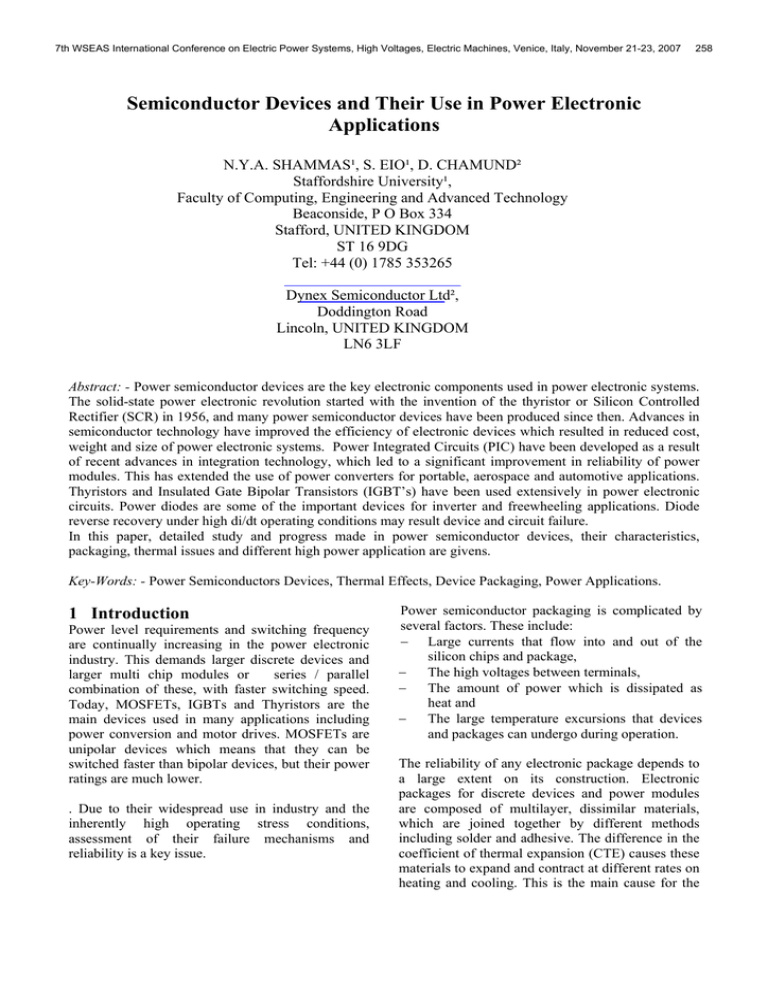 Semiconductor Devices and Their Use in Power Electronic