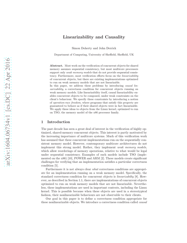 Causal Linearizability Causal Linearizability