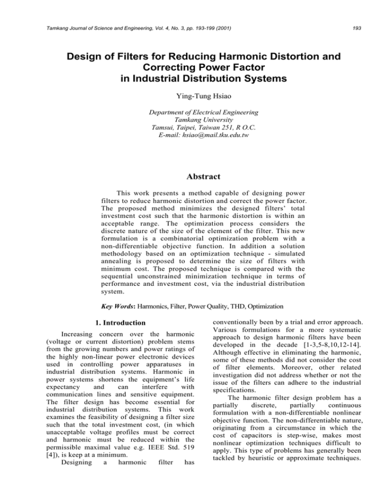 Design of Filters for Reducing Harmonic Distortion and Correcting