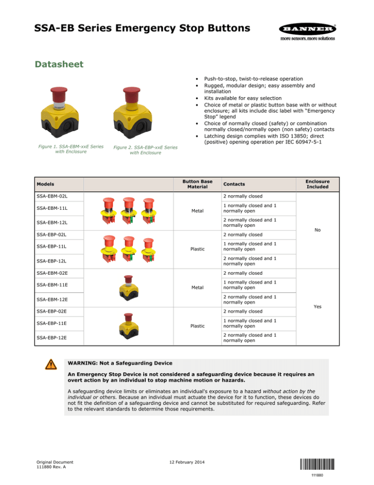 SSA-EB Series Emergency Stop Buttons