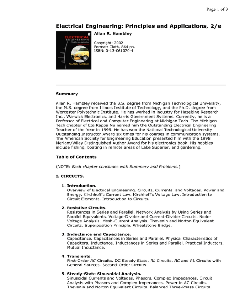 Electrical Engineering: Principles and Applications, 2/e