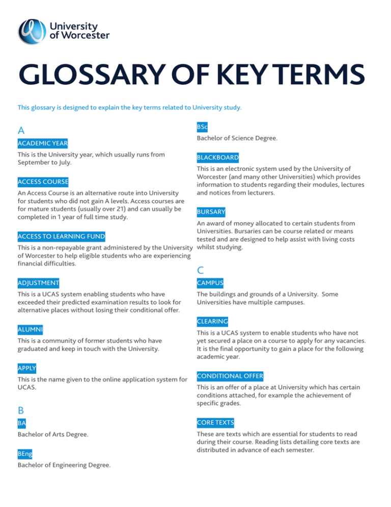 Glossary Of Key Terms University Of Worcester