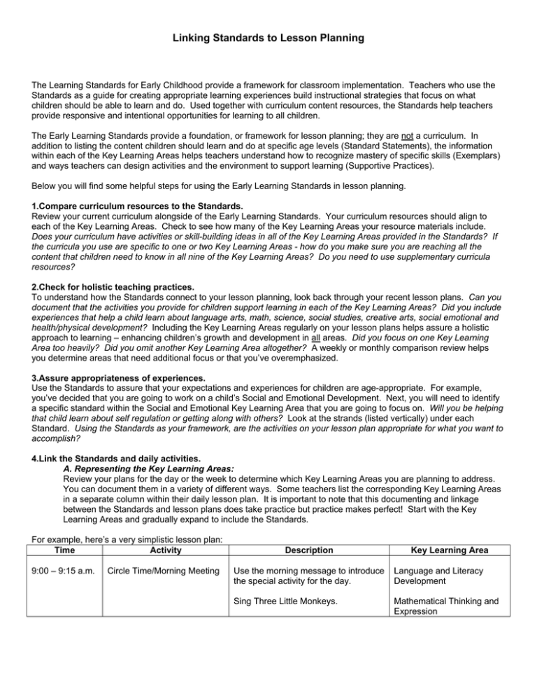 Linking Standards To Lesson Planning Linking Standards To Lesson Planning