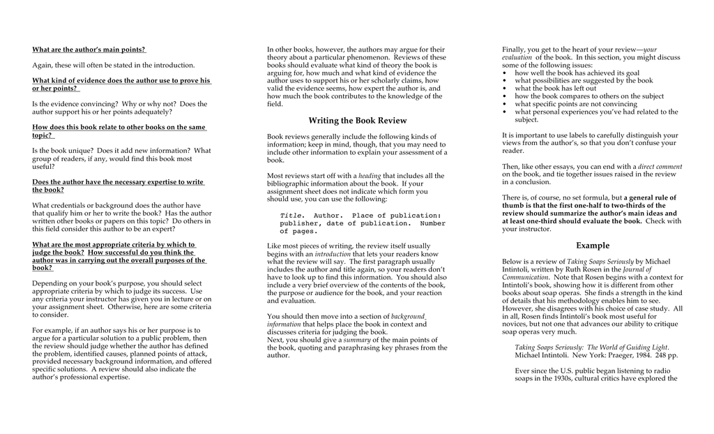 Writing The Book Review Example Indiana University Bloomington Writing The Book Review Example Indiana University Bloomington