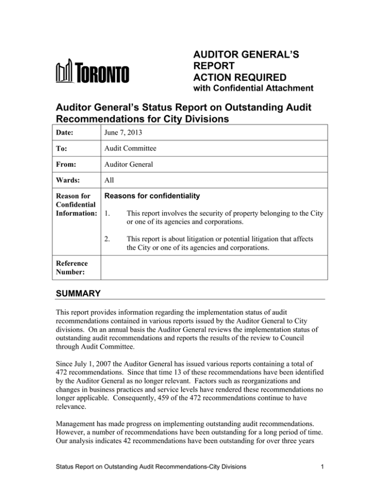 Auditor General s Status Report On Outstanding