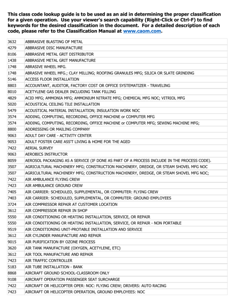  Class Code Lookup Online Assigned Risk