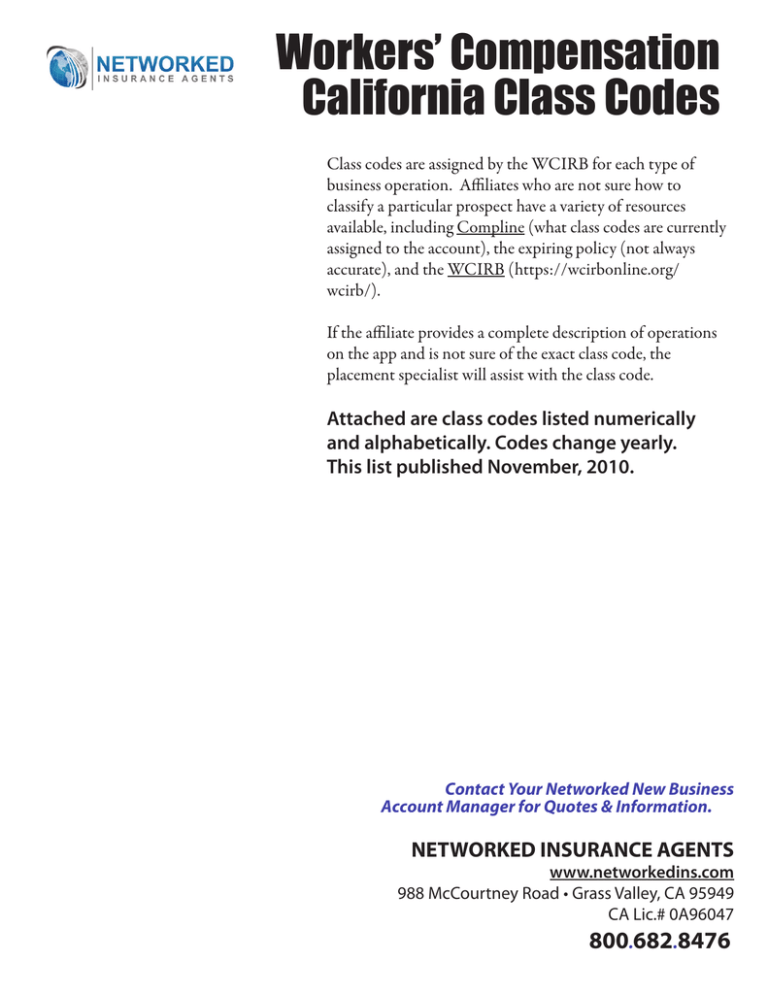 Workers Compensation California Class Codes Workers Compensation California Class Codes