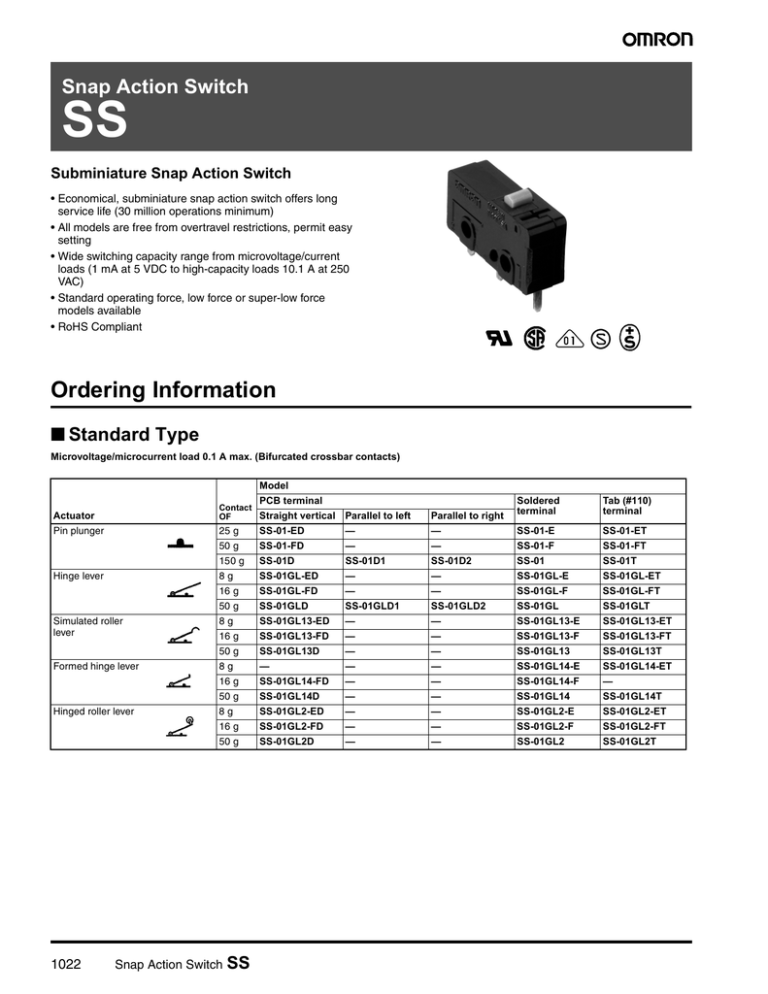 Snap Action Switch SS